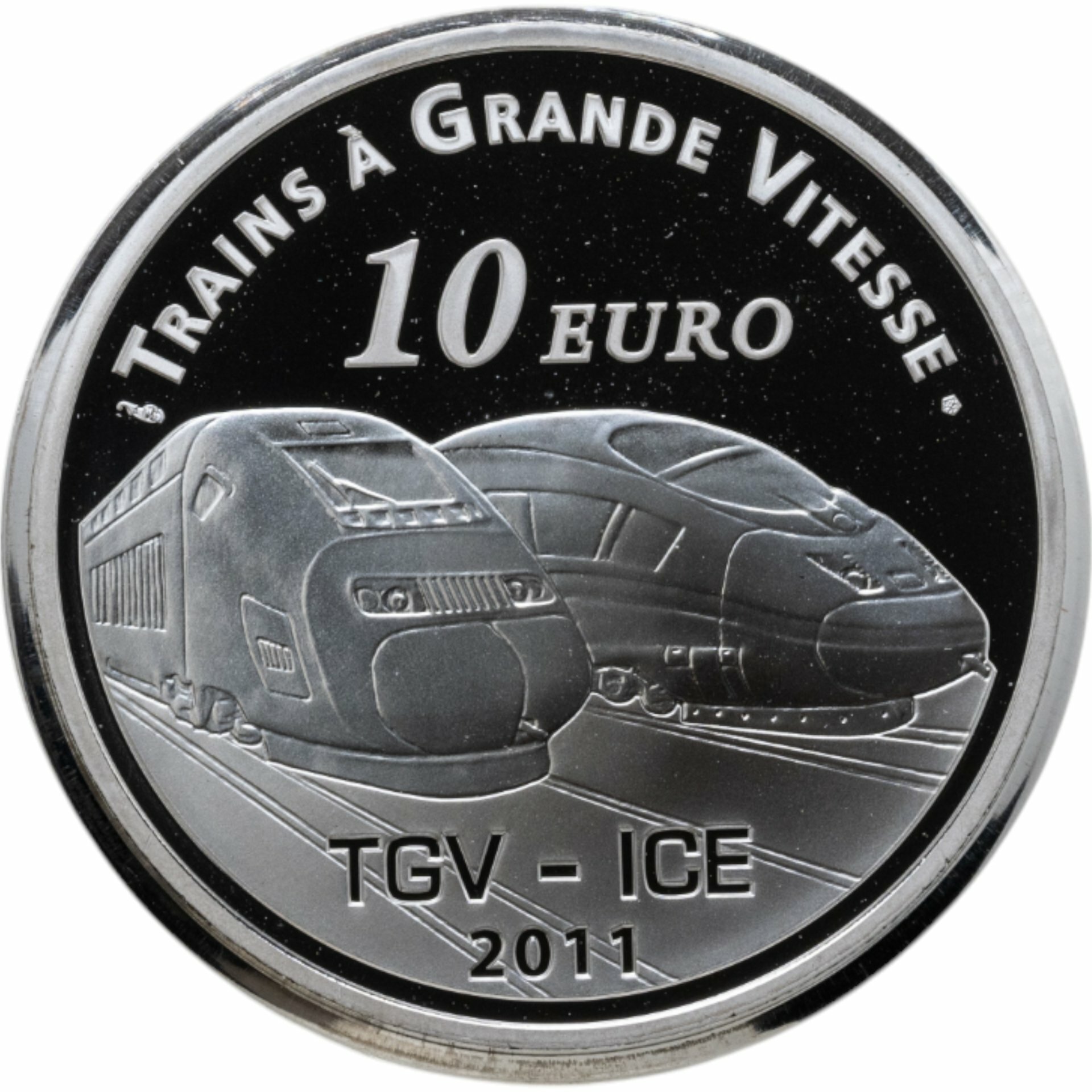 Франция 10 евро 2011 "Станция Мец поезд TGV ICE", в футляре с сертификатом, Серебро 900, в сохранности Proof