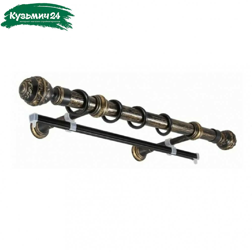 Карниз двухрядный круглый Венеция, Черненое золото, 3 м, настенный, металл, крепеж, крючки