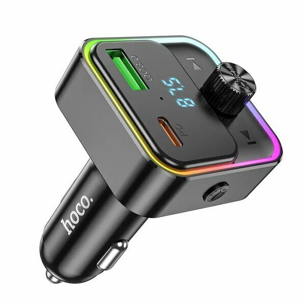 Автомобильное зарядное устройство Hoco E81, FM-трансмиттер, Bluetooth, 30Вт, USB-C, USB-A, черное — фото 1