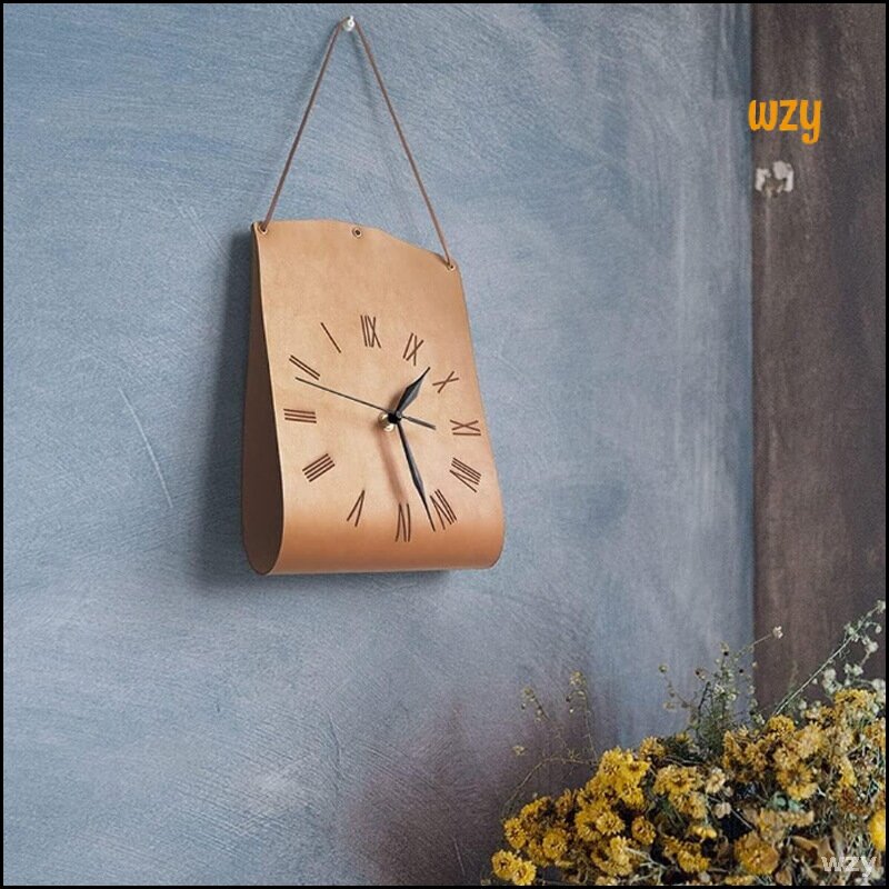 Настенные часы в скандинавском стиле, кожа, коричневые, 26,5х20 см