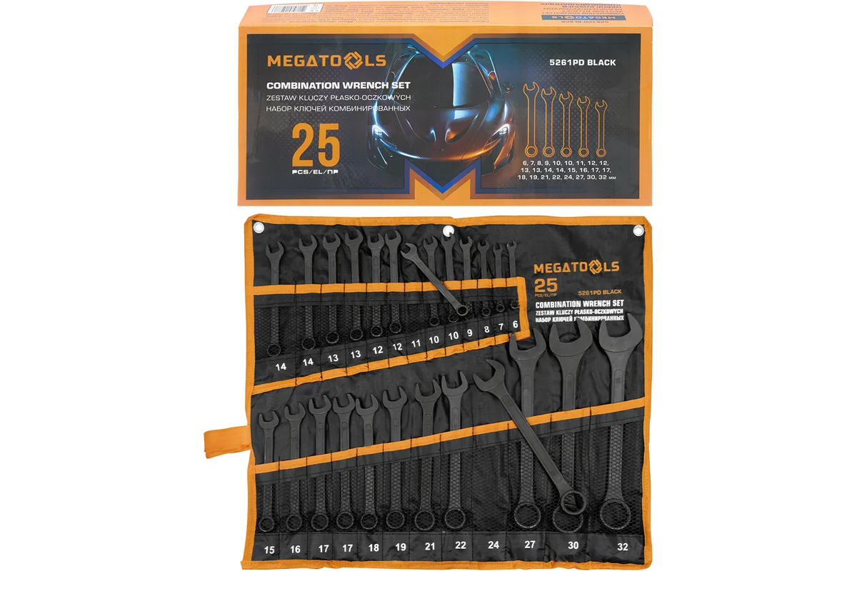 Ключи комбинированные гаечные MEGATOOLS, набор 25 предметов, сталь