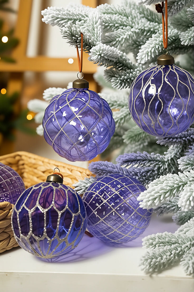 Набор стеклянных шаров кларитэ виолет, 8 см, 12 шт, Винтер Деко (Winter Deco) 19039-23056
