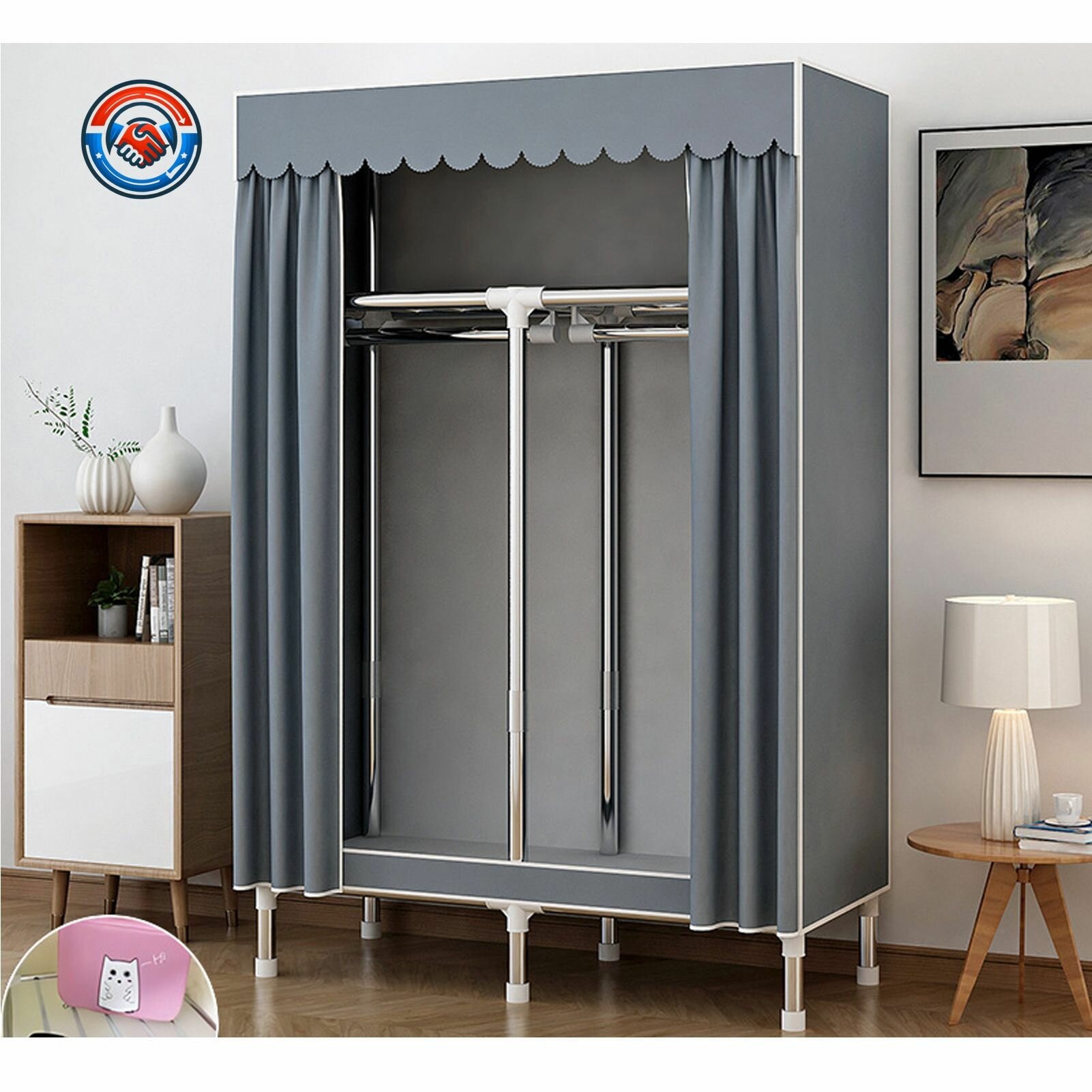 Складной шкаф для одежды, легкая сборка без инструментов, дышащий нетканый чехол, прочные трубы 16 мм, компактный шкаф-гардероб для спальни, общежития, офиса, 5 размеров на выбор