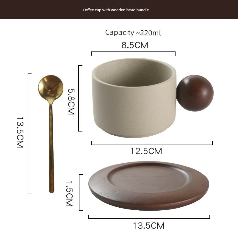 Керамический набор для кофе: чашка и блюдце в стиле ретро для латте и американо, деревянная подставка, чашка для