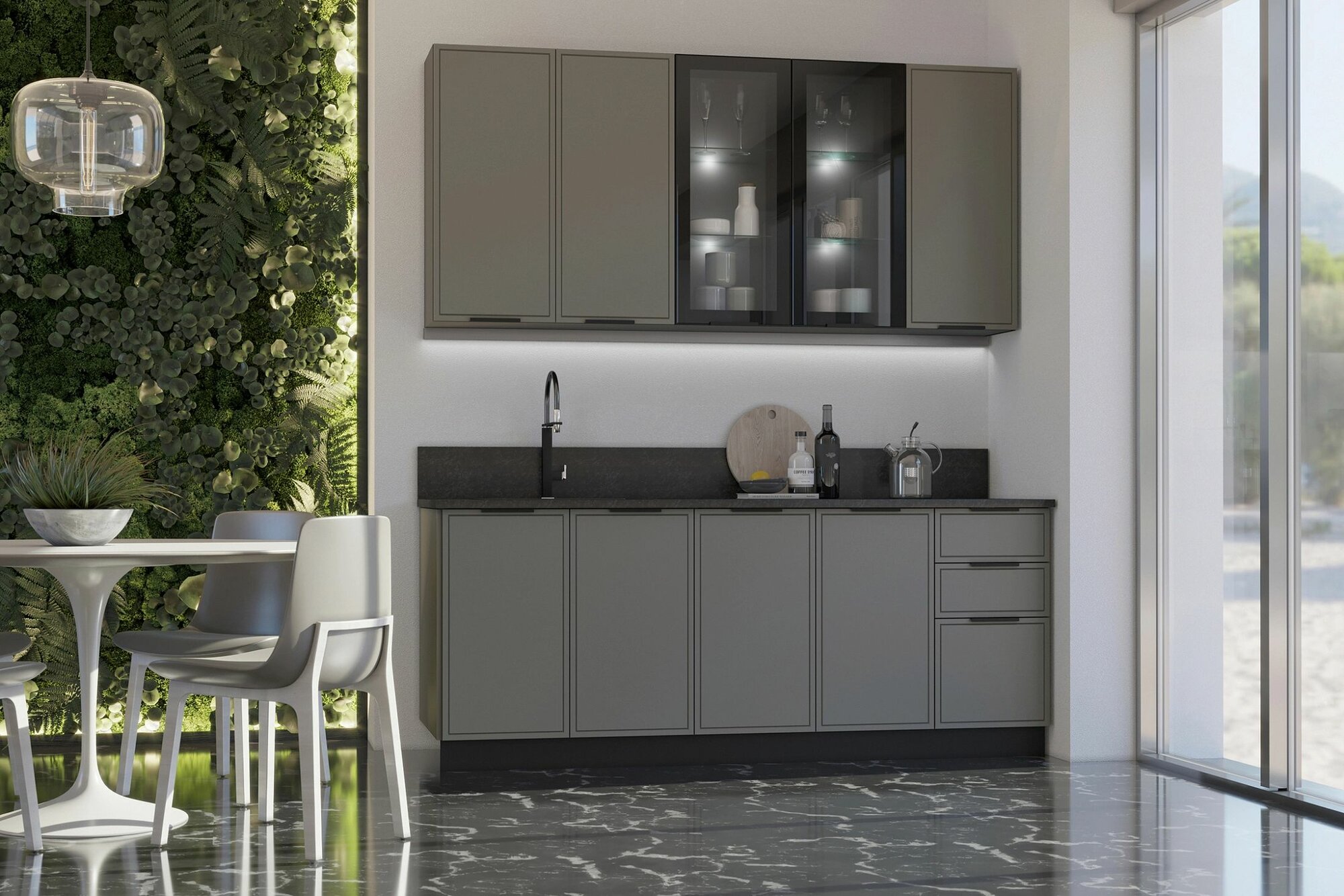 Кухня Николь 2,0/900м (490) (Холст вулканический, Графит (Кастилло темный))