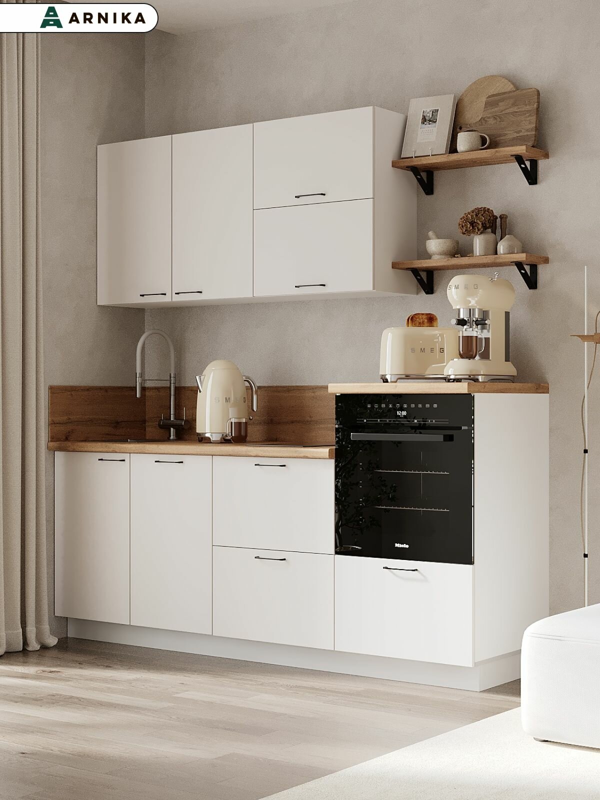 ARNIKA Кухонный гарнитур со столешницей "Дакия" 2,1м х 2,4м, цвет белый, фасад пленка ПВХ