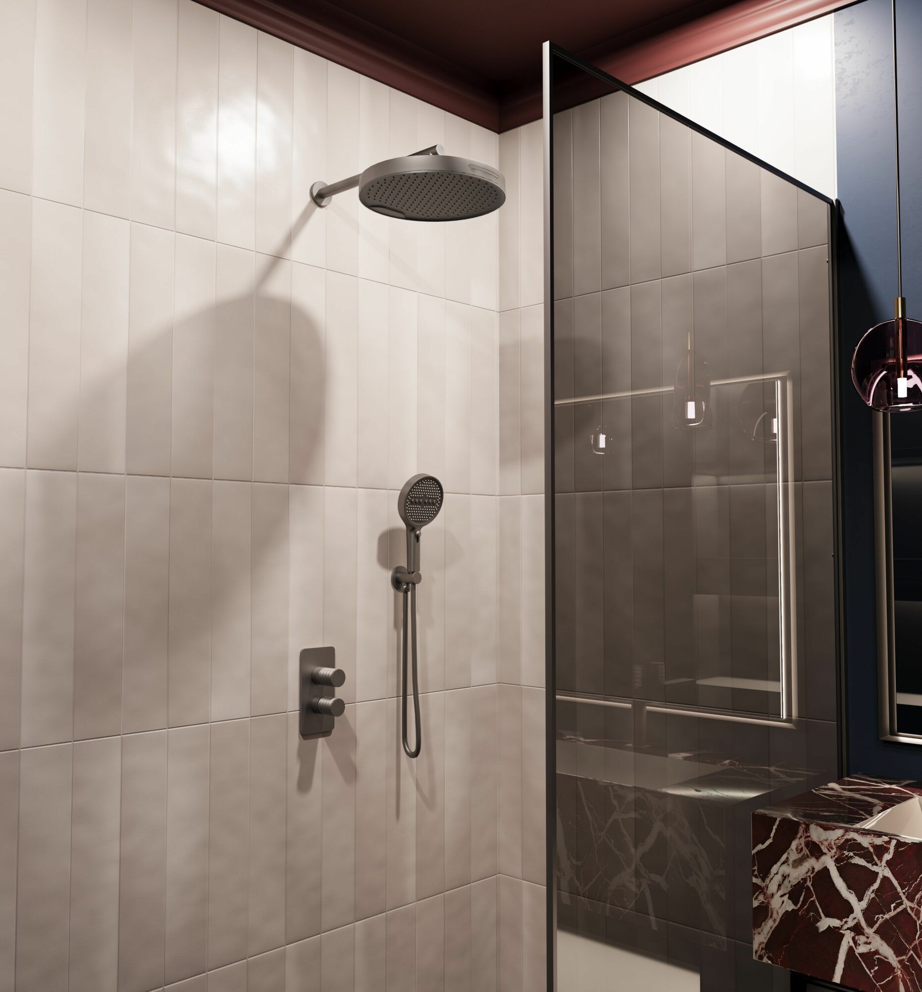 Душевой комплект Vincea Домус (Domus) VSFW-5DM0GM встраиваемый, 2 режима, вороненая сталь