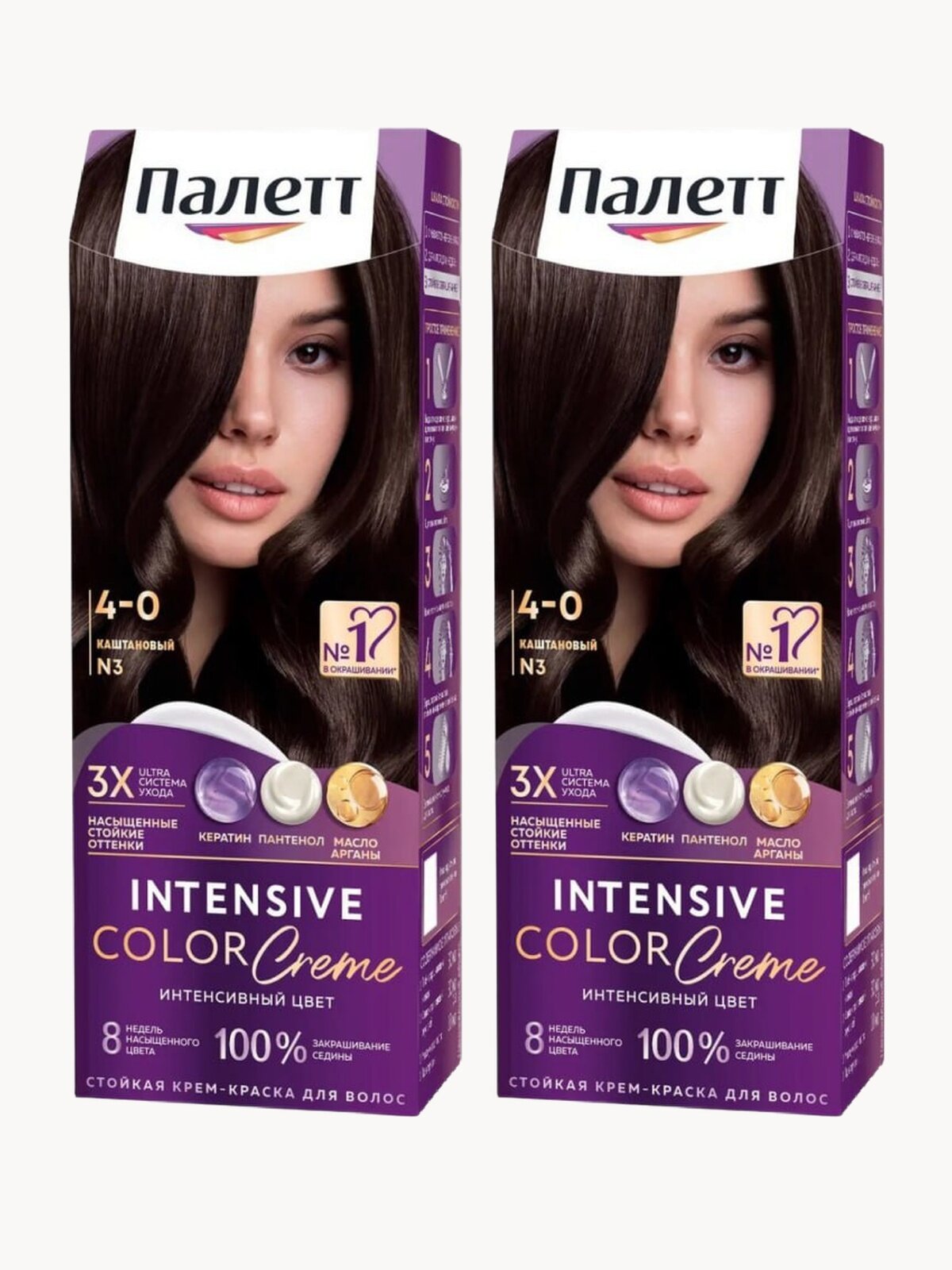 Палетт Набор Стойкая крем-краска для волос Интенсивный цвет 4-0 N3 Каштановый, 110 мл, 2 шт