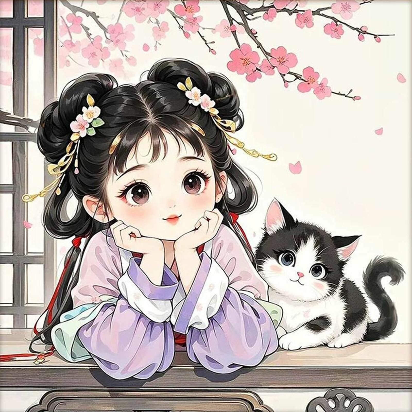 Набор для вышивания крестом Котёнок с девочкой, 11CT хлопок 50x50 см