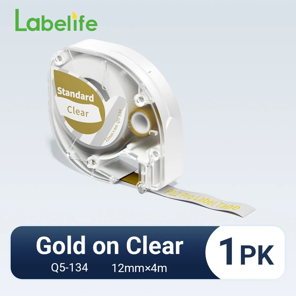 Лента для принтера Labelife Q5-134, 12mmx4m, Gold on Clear