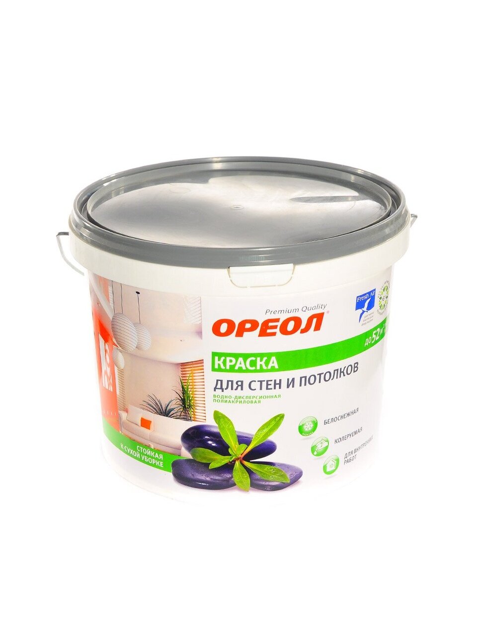 Краска воднодисперсионная, Ореол, полиакриловая, интерьерная, матовая, белоснежная, 6.5 кг
