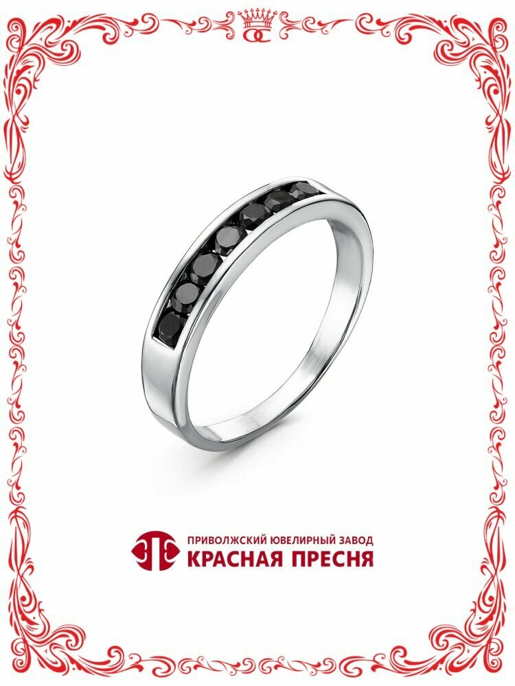Кольцо, серебро, 925 проба, оксидирование, фианит