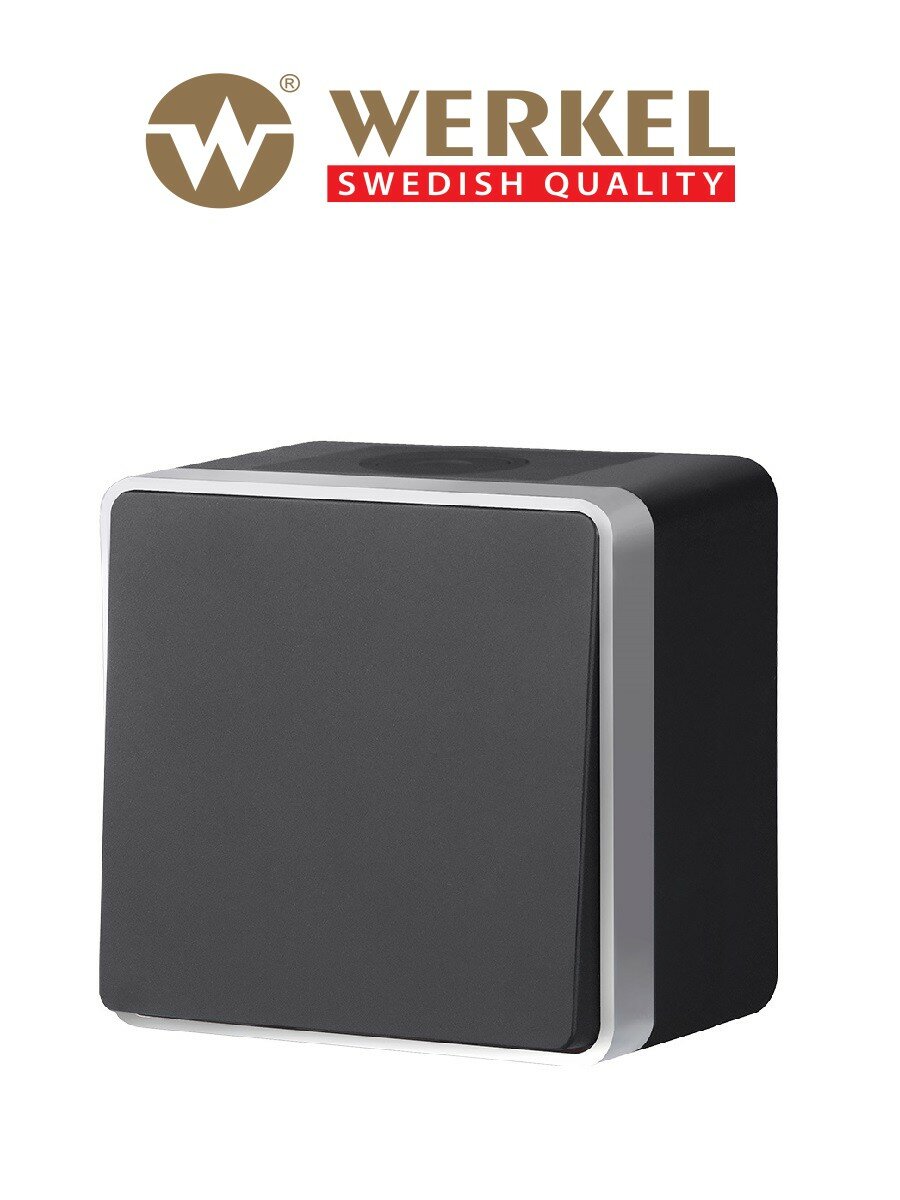 Выключатель одноклавишный накладной влагозащищенный Werkel Gallant W5010234, черный с серебром