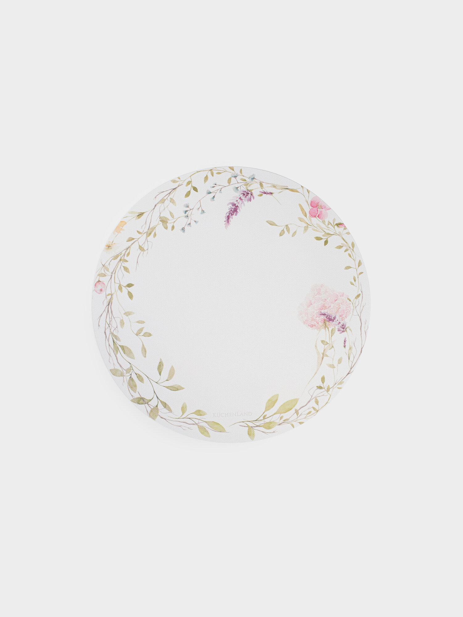 Салфетка под приборы, 38 см, ПВХ, круглая, молочная, Весенние цветы, Rock print, Kuchenland