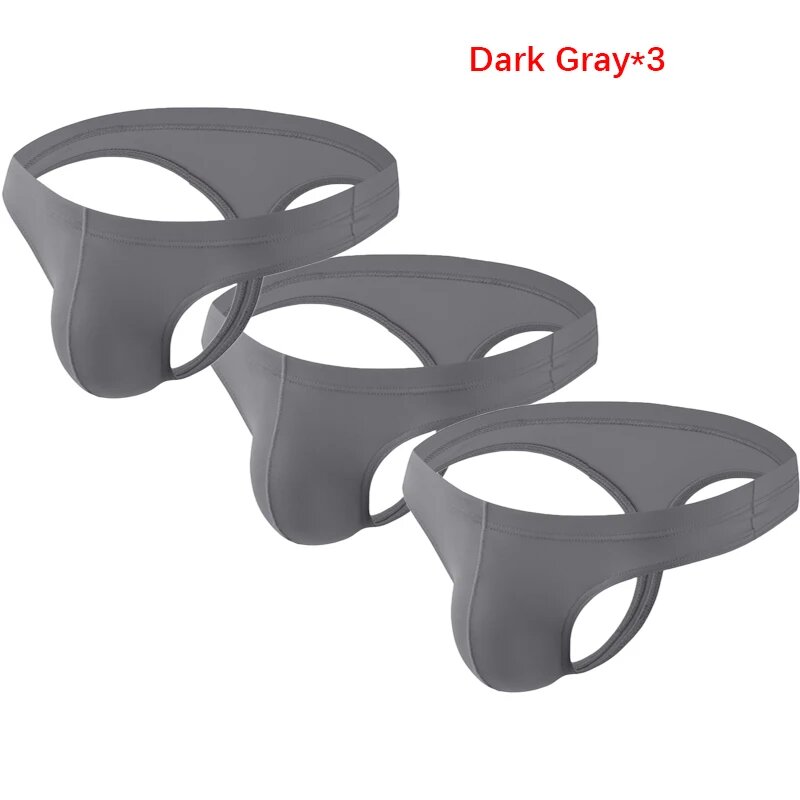 3 шт./лот, мужские трусики-стринги с большой сумкой, нижнее белье из ледяного шелка, сексуальные трусы со средней посадкой, бандаж с выпуклостью и Т-образной спинкой, трусы-бикини Танга