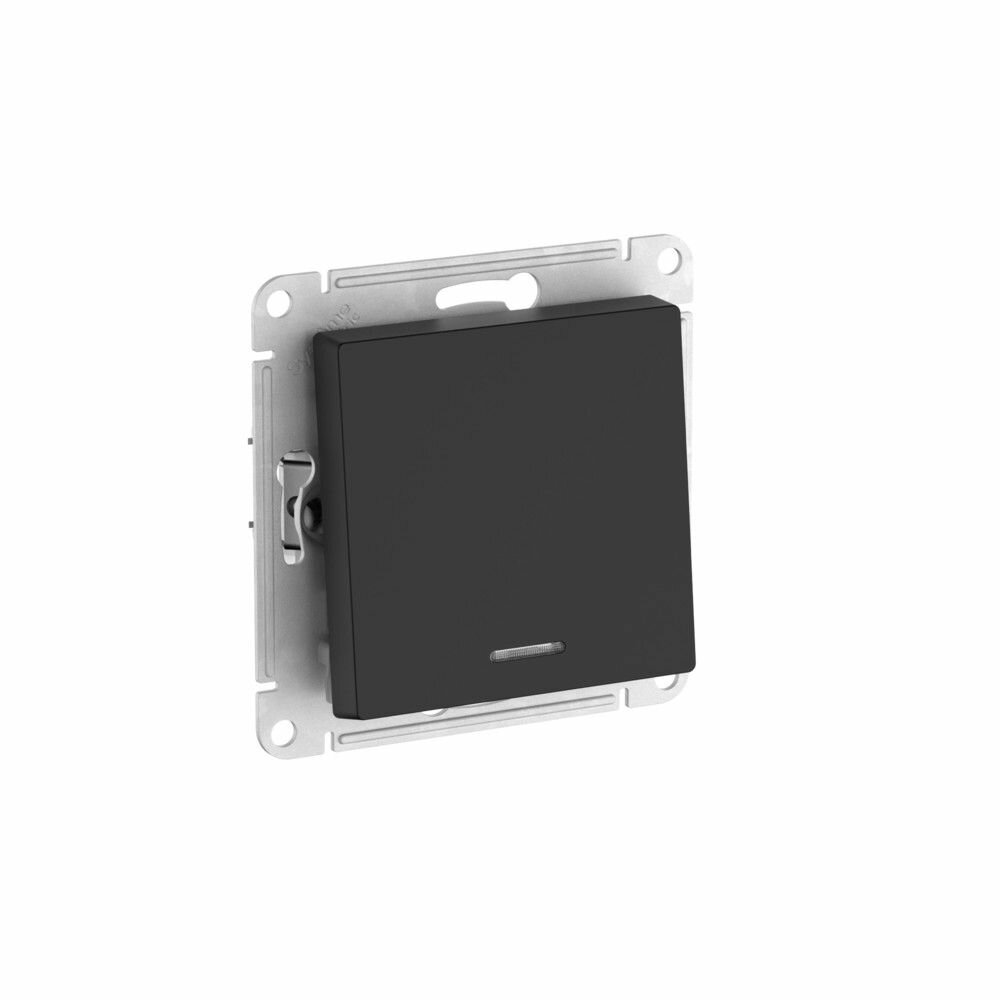 Выключатель одноклавишный Systeme Electric с подсветкой, схема 1а, 10АХ, быстрозажимные клеммы, карбон, Atlasdesign