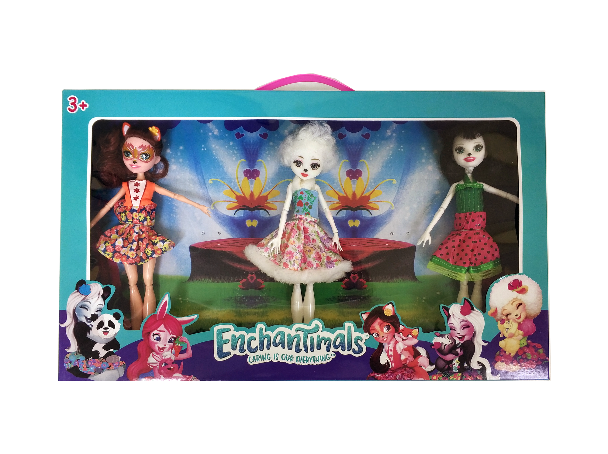 Куклы Энчантималс набор 3 куклы + аксессуары, 27 см в коробке