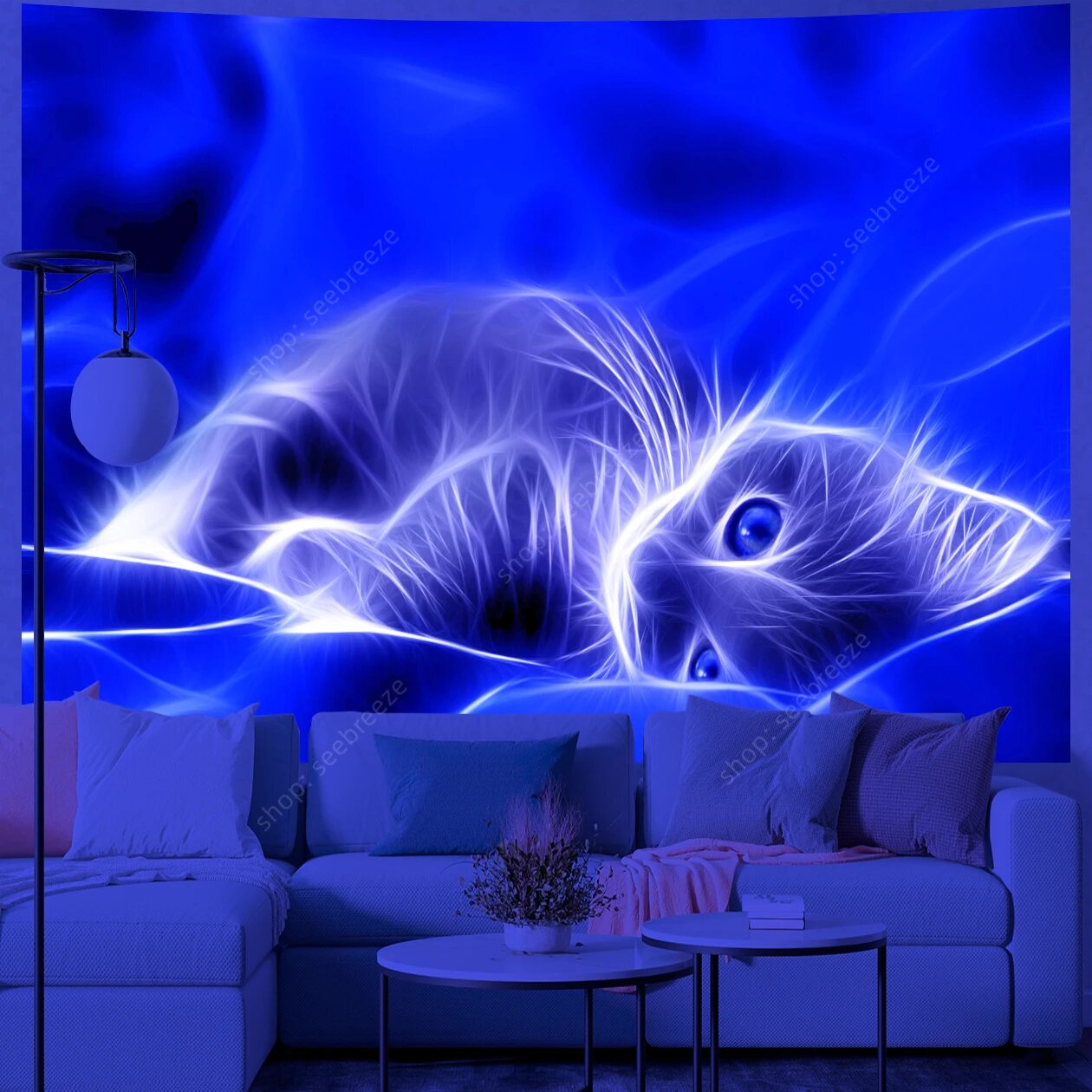 Гобелен Fantasy Cat, синий, 130x150 см