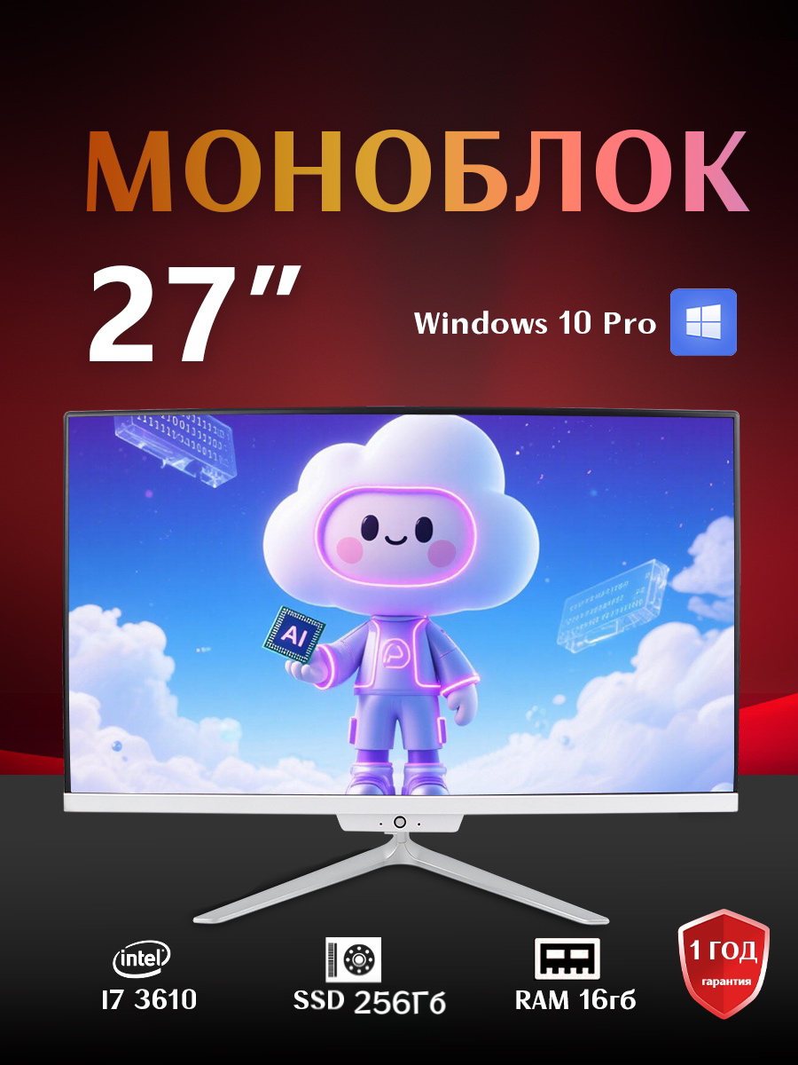 Монобло 27", Intel Core i7 3610 Windows 10 pro, SSD256ГБ, RAM 16ГБ, Wi-Fi/Bluetooth, белый Русская раскладка