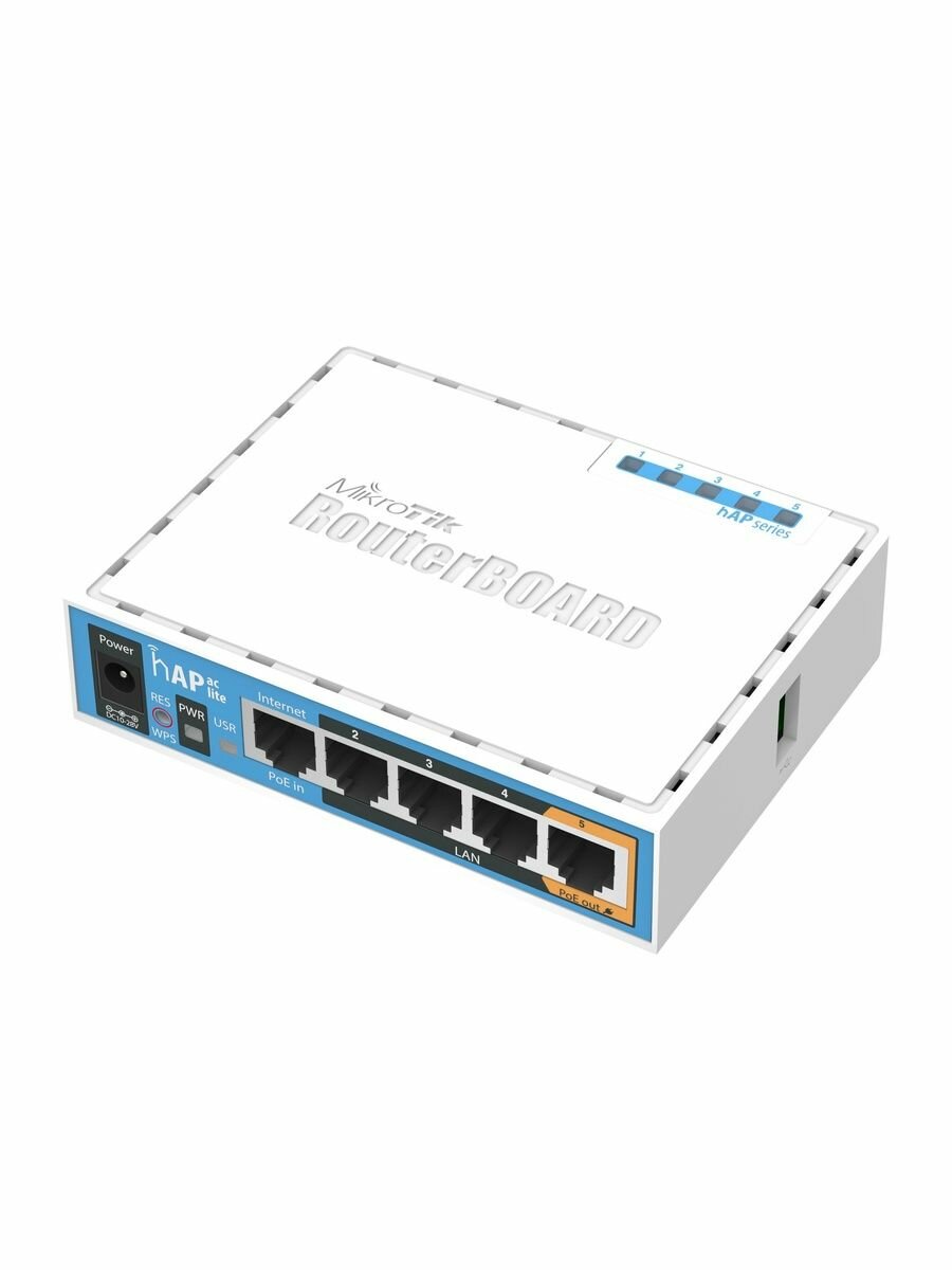 Роутер MikroTik hAP ac lite (RB952Ui-5ac2nD) 2.4/5GHz, 802.11ac, 3xRJ45 100 Мбит/с, 1xRJ45+PoE IN, 1xRJ45+PoE OUT, 1xUSB