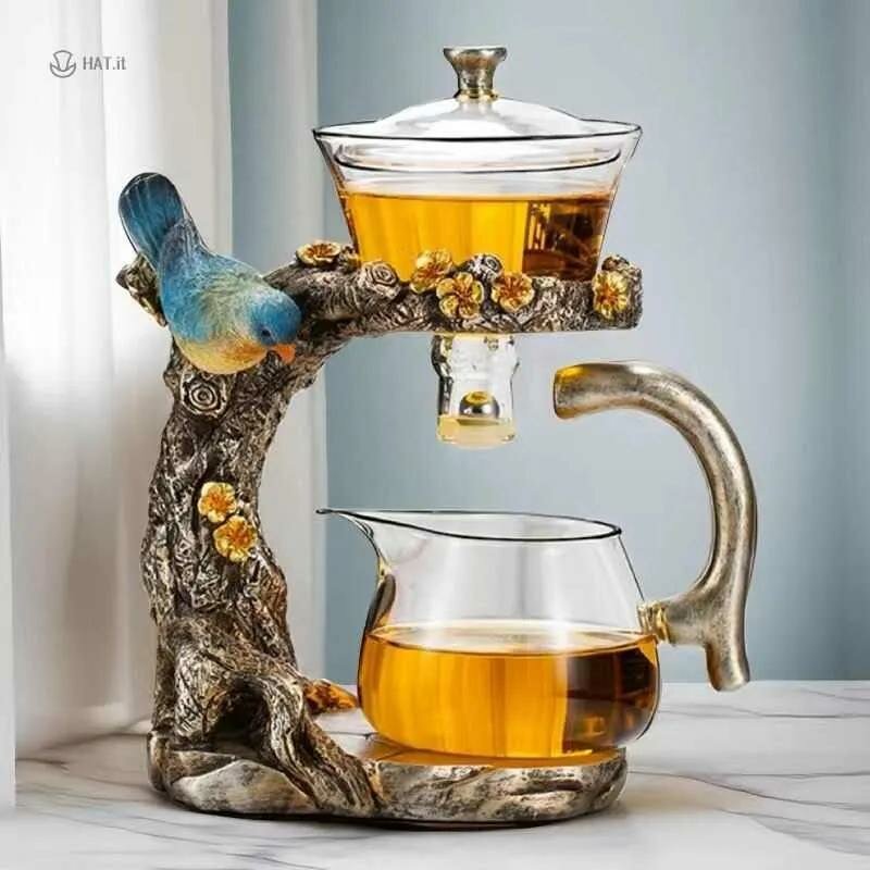 Чайник с инфузором из стекла, 400 мл, с держателем в форме животного, встроенным фильтром, магнитной ручкой, прозрачным сосудом, изготовлен из боросиликатного стекла и смолы, для заварки чая, нескольких порций, для кухни, столовой, в подарок