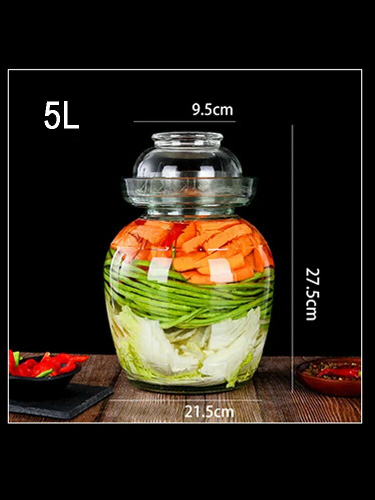 Кадка для продуктов, Стекло, 5 л, банка для солений, 21.5 х 27.5 см, диаметр горловины 9.5 см