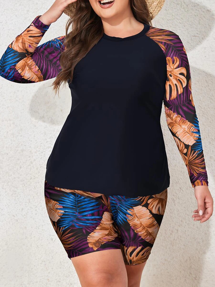 Рашгард женский с шортами, 2XL, коричневый, Tropical