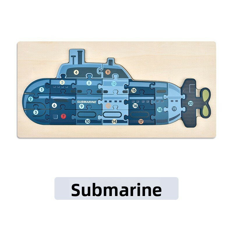 Wooden 3d military transport puzzle for babies and toddlers visual and cognitive play submarine