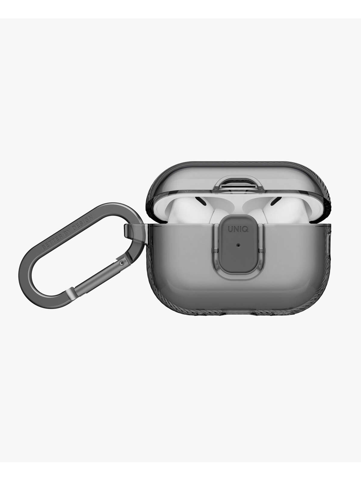 Чехол Uniq для Airpods Pro 3, Glase PRO с замком-защелкой, с карабином, серый