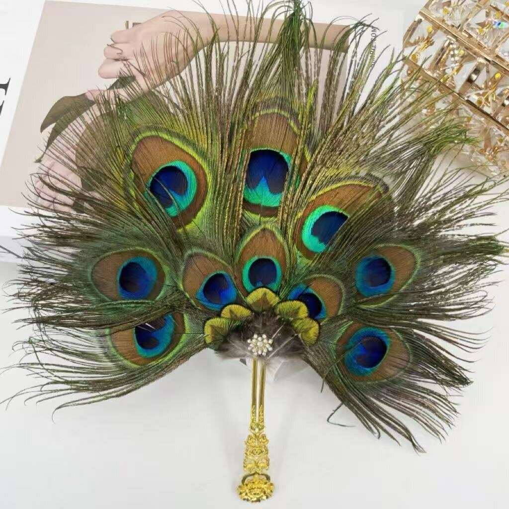 Веер из перьев павлина, ручной веер для лица, маленький веер из перьев, реквизит для съемки, свадебный веер, веер для прямой трансляции, оптовая торговля