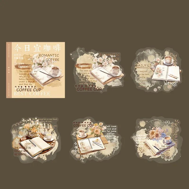 Набор наклеек, Mr.Paper, ПЭТ материал, 10 листов/мешок, кофейная тема, оформление фотоальбома, альбом для вырезок, открытка