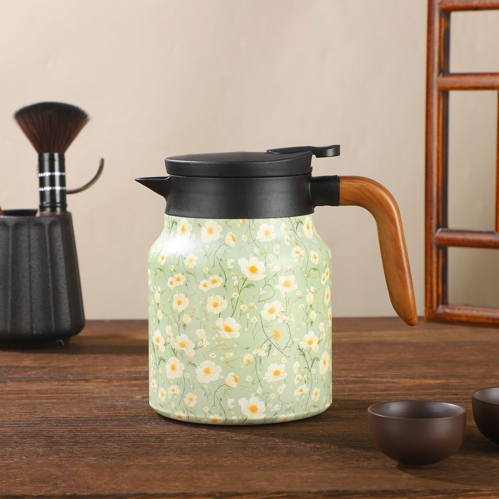 Оптовая продажа 316 нержавеющей стали, большой емкости, изысканный узор, высококачественная древесная текстура, китайский стиль, домашний изолированный чайник