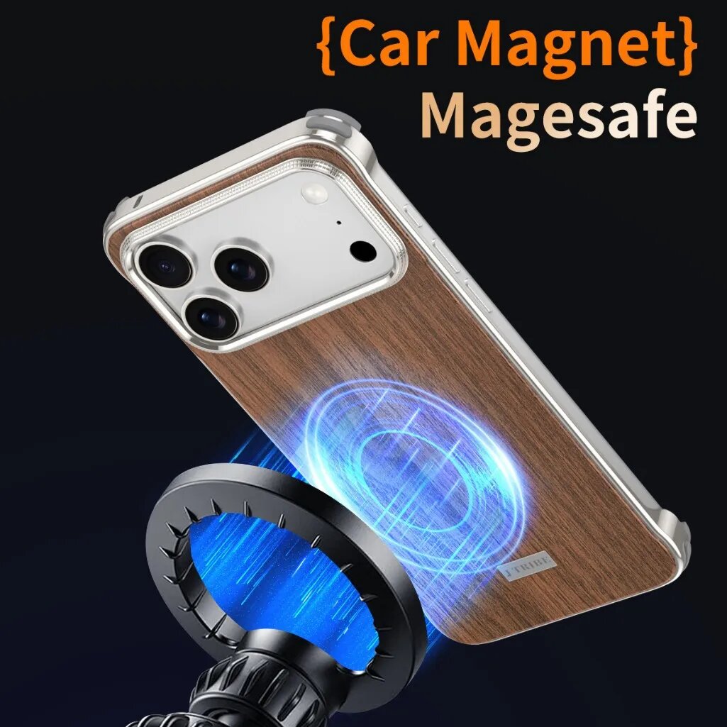 Магнитный деревянный чехол для iPhone 17 Pro Max 17 Pro Air Cover из сплава металла из настоящего дерева для Mag-safe, противоударный чехол на воздушной подушке — фото 1