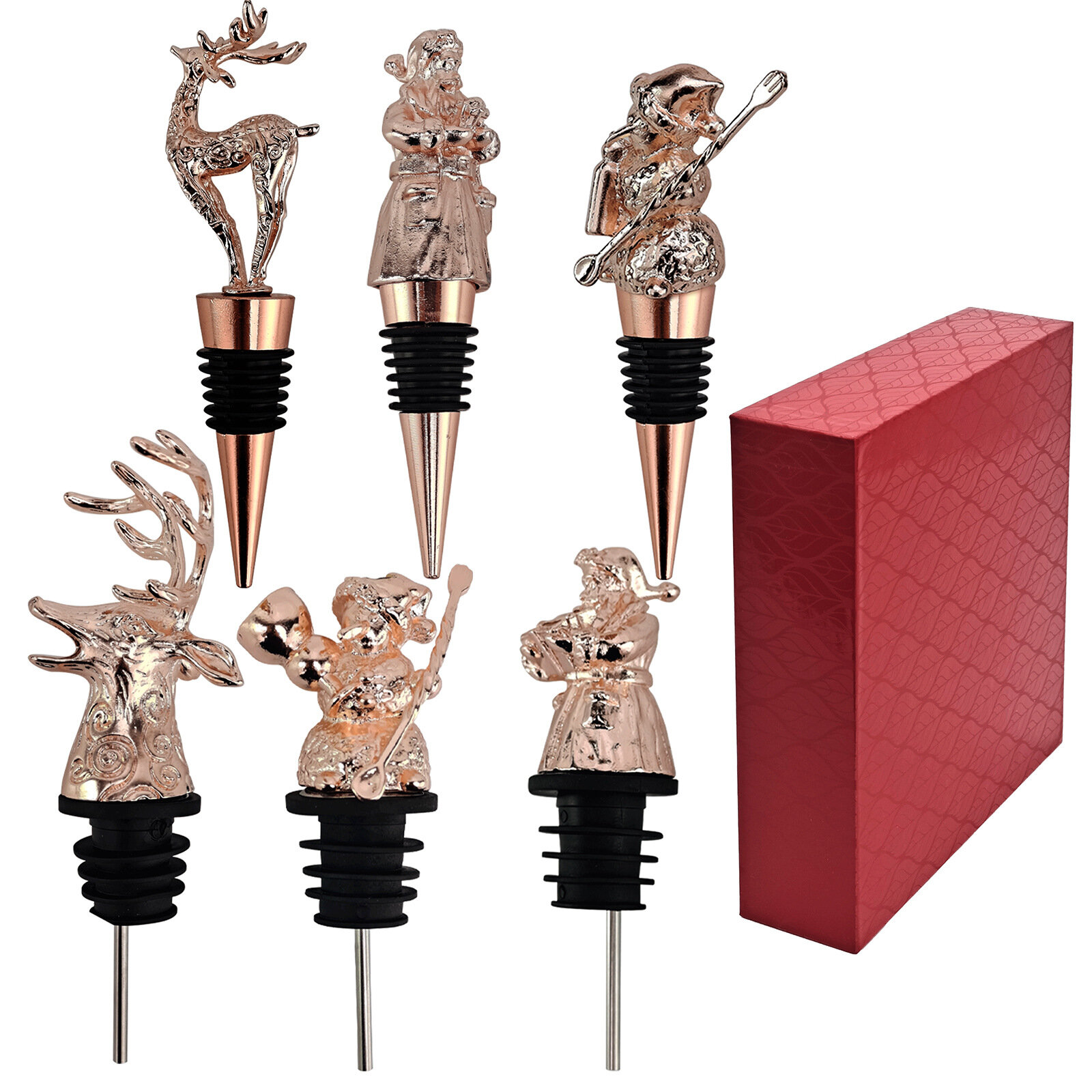 Насос для красного вина, носик для наливания, пробка для бутылки вина, рождественский подарок, набор из 6 предметов CG1277