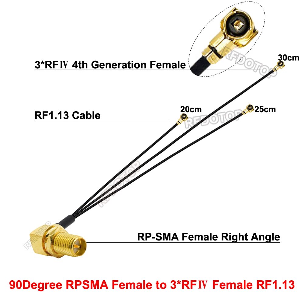 Кабель RFDOTOP SMA на 3 u. FL/IPX 20/25/30 см RP F90 to 3RF4 F 113