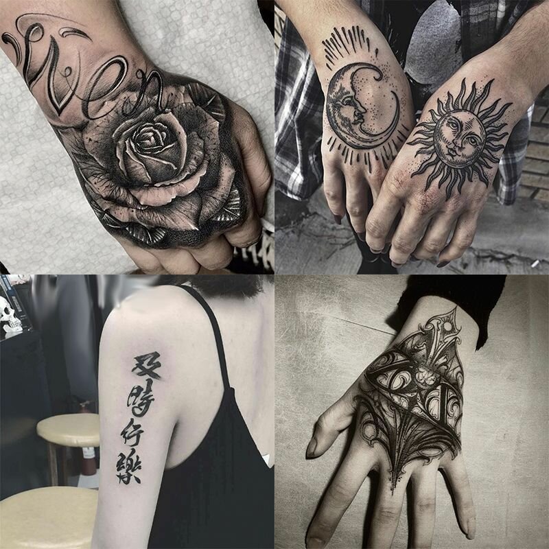 Горячие продажи татуировок SG, водонепроницаемые, для мужчин, долговечные, на руку, на палец, реалистичные татуировки, модный темный стиль, цветы, полупостоянные одноразовые наклейки на руку