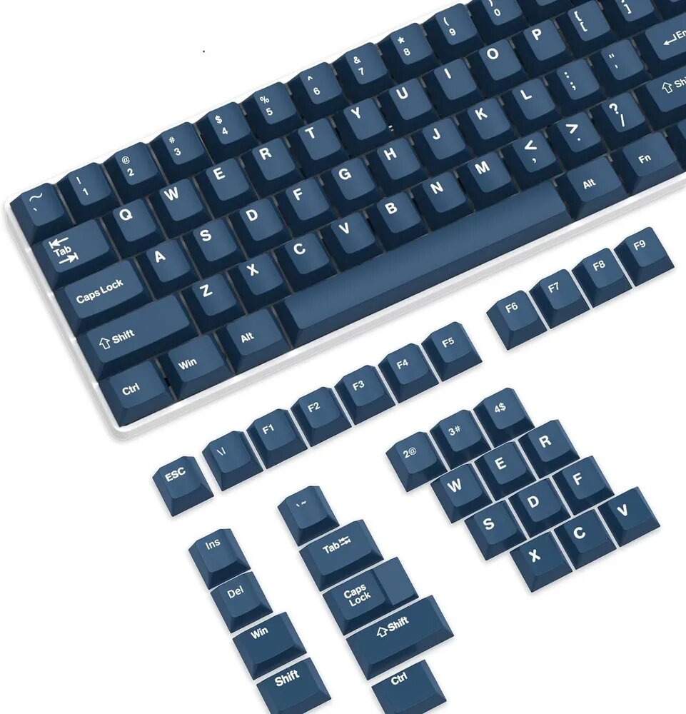 ATTACK SHARK 120 клавиш OEM профиль PBT Double Shot Keycap Set, ANSI US Layout для механической клавиатуры, совместимость с MX переключателями, с Key Puller (Retro Dark Blue)