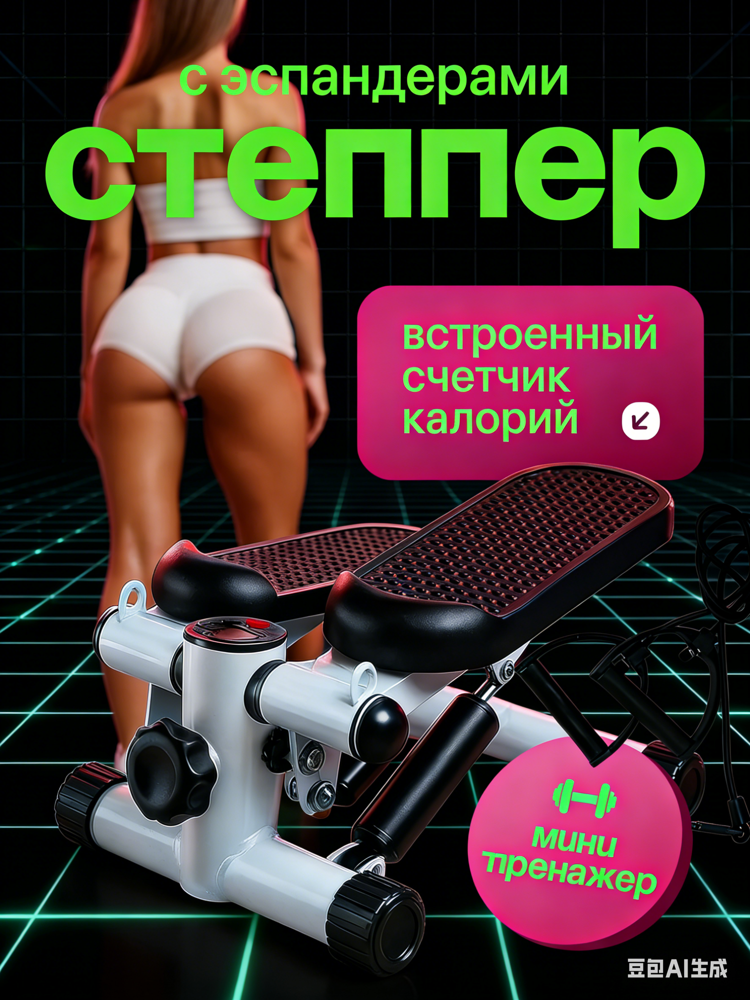 Степпер-тренажер для ног, бедер и ягодиц с эспандерами, максимальная нагрузка 200 кг