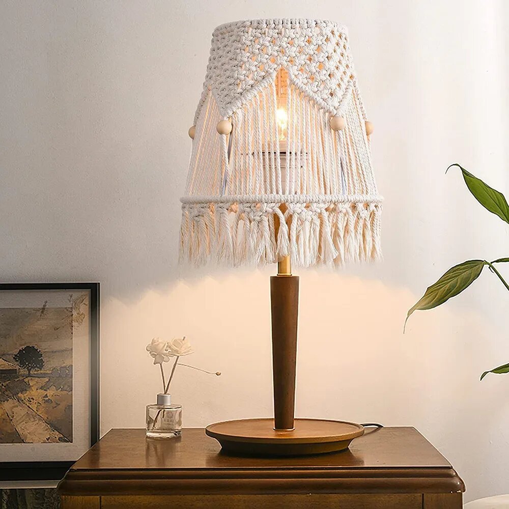 Абажур из макраме, подвесной светильник бохо, плетеный абажур для люстры потолочный, Подходит для настольных ламп