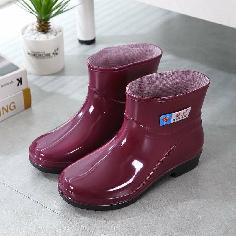 Женские короткие дождевые сапоги весна и осень, низкие водонепроницаемые сапоги, нескользящая толстая подошва, устойчивые к износу резиновые сапоги для мытья посуды, теплая обувь для женщин