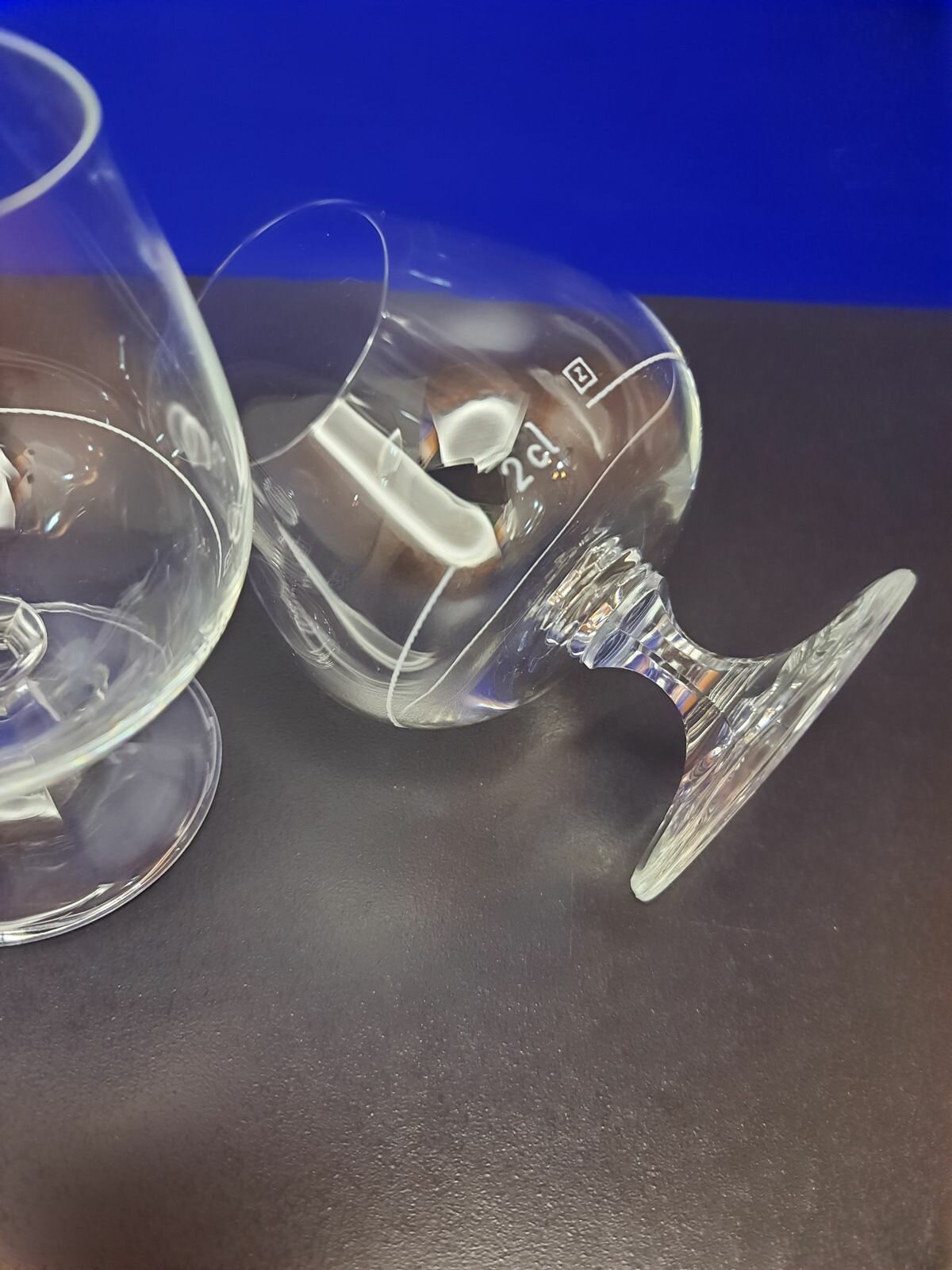 Винтажный дегустационный коньячный бокал на рельефной ножке, стекло, 250 мл, набор из 2х шт. Европа 70-80е