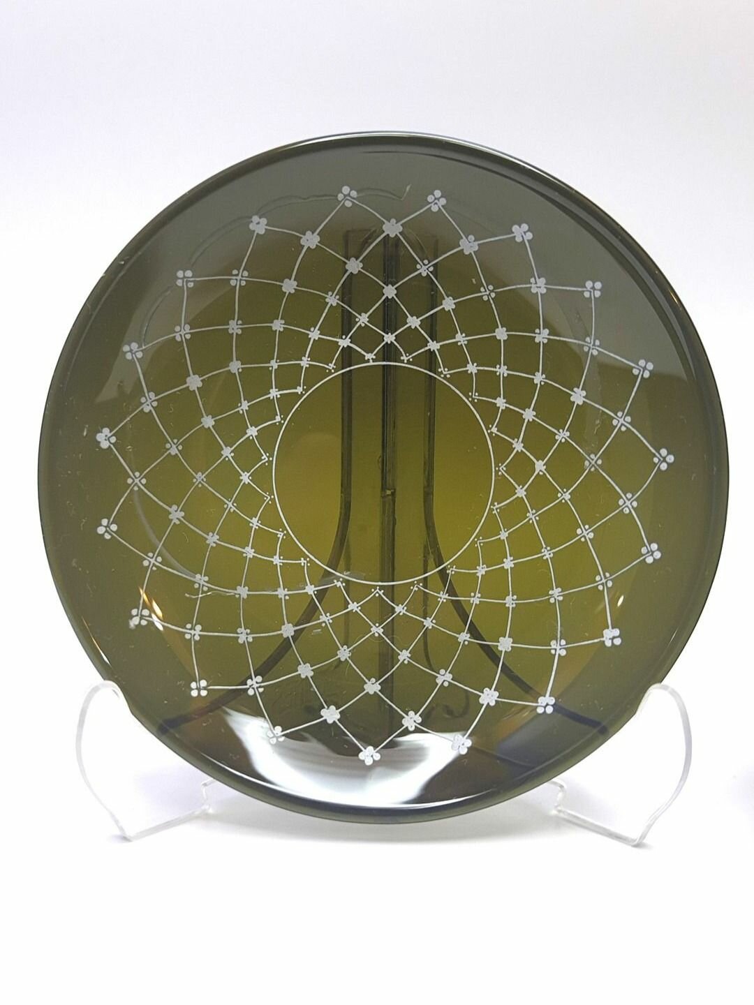 Винтажная розетка блюдечко Геометрия, 10 см, цветное стекло, СССР, 1970-1991 гг.