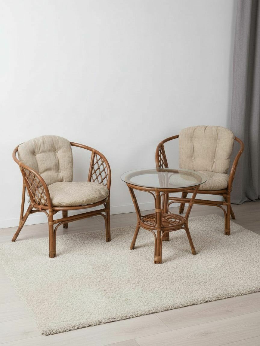 Комплект плетёной мебели с мягкими подушками