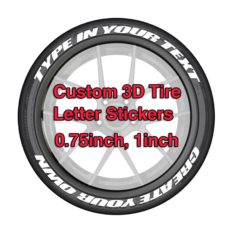 Наклейки на шины для автомобиля, индивидуальные 3D-буквы, универсальные 0.75inches, 96letters