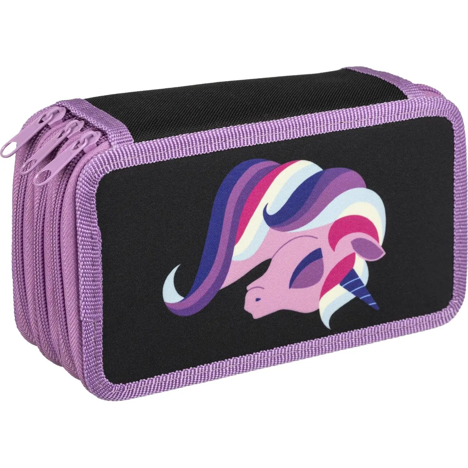 Комплект 13 штук, Пенал Комус Класс Единорог, черный ПКТ 12-20, ткань, 3 отд, 190х110 мм