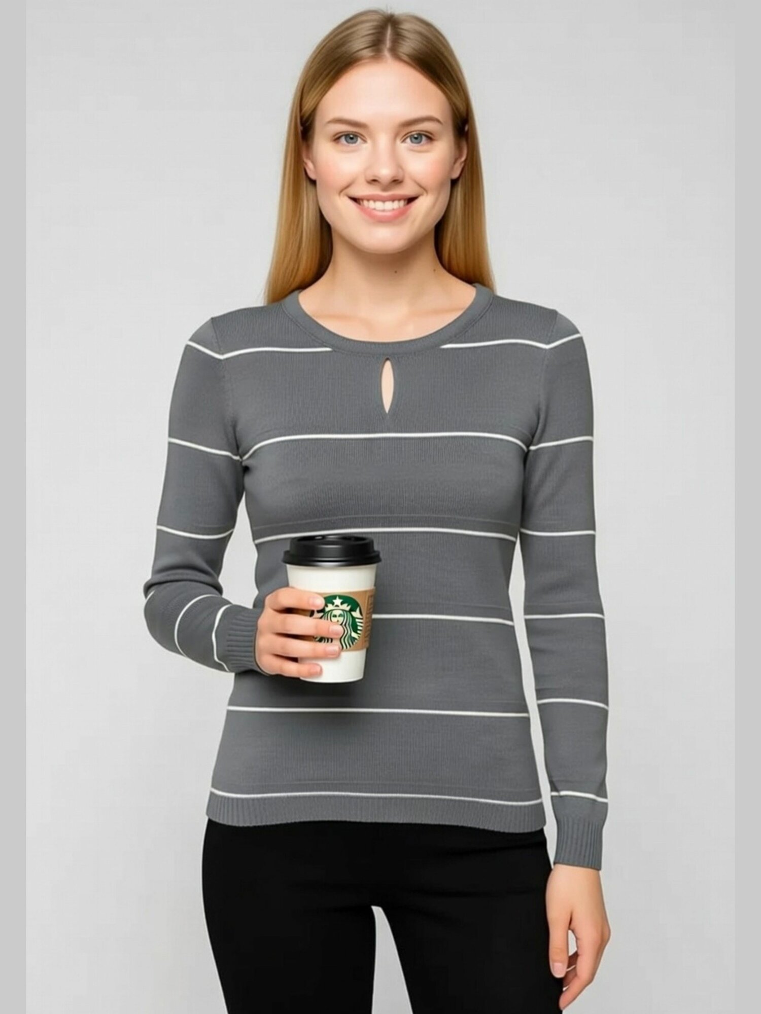 Джемпер  приталенный короткий из хлопка в полоску, лонгслив осенний теплый для девочки 155-162