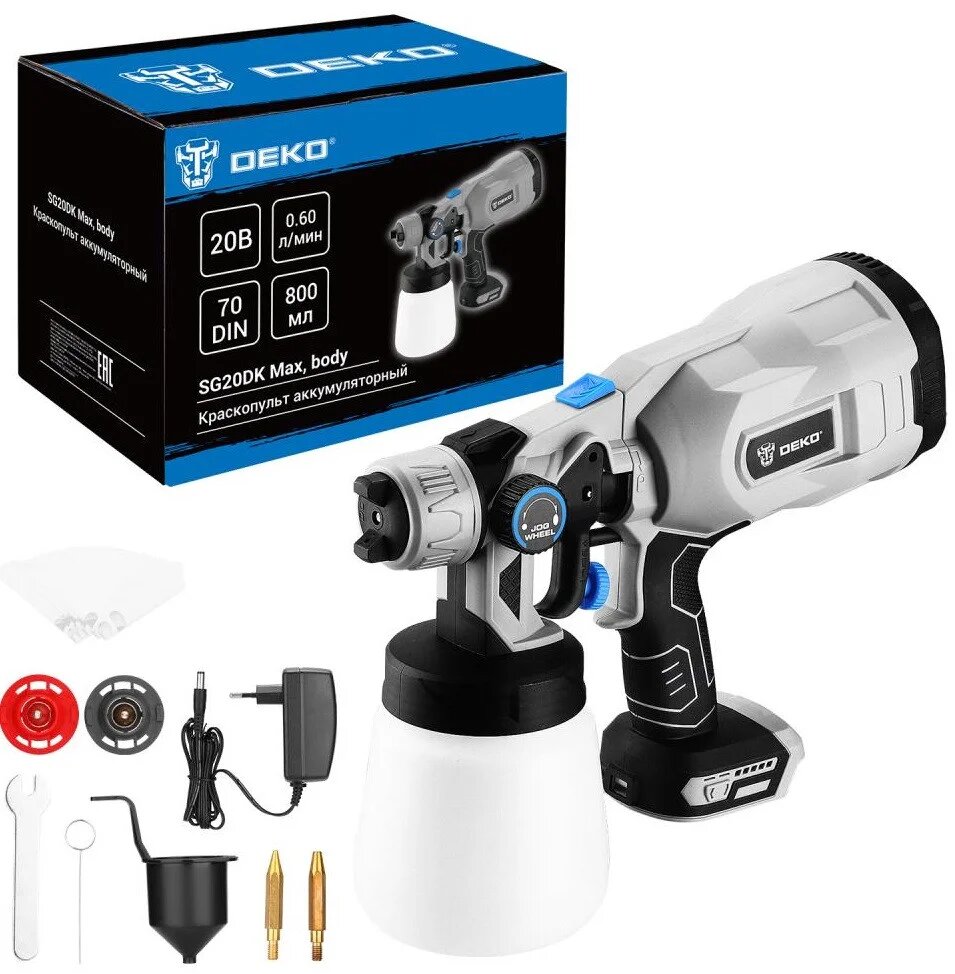 Краскораспылитель Deko SG20DK Max 083-1134 (без АКБ), 600 мл/мин, бачок 800 мл