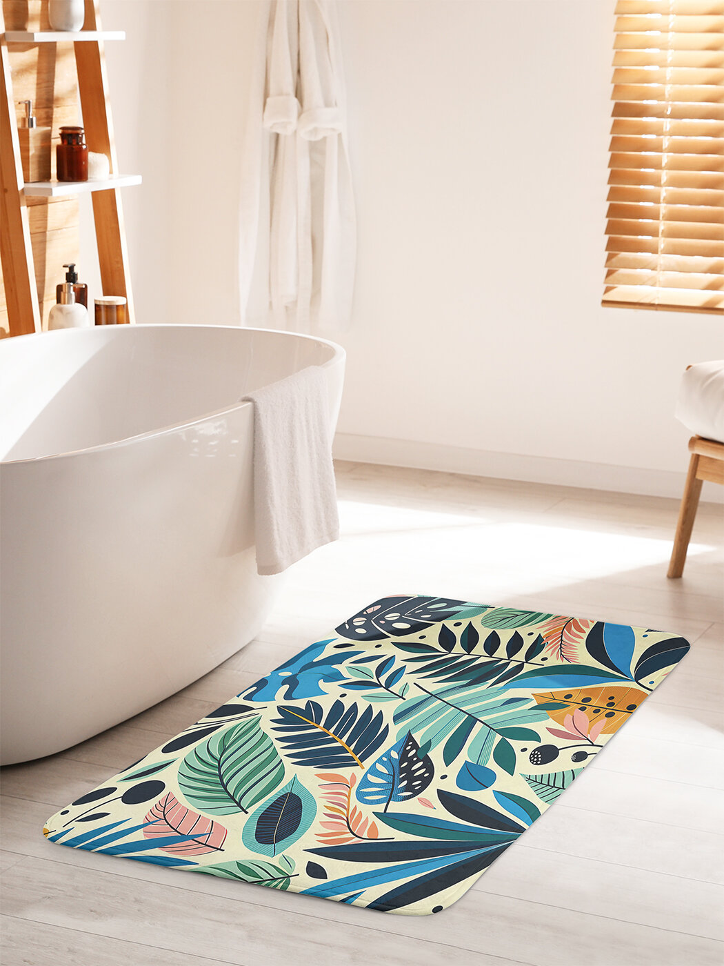 Коврик для ванной комнаты и туалета противоскользящий "Рисунок листьев" 60х100 см, JoyArty