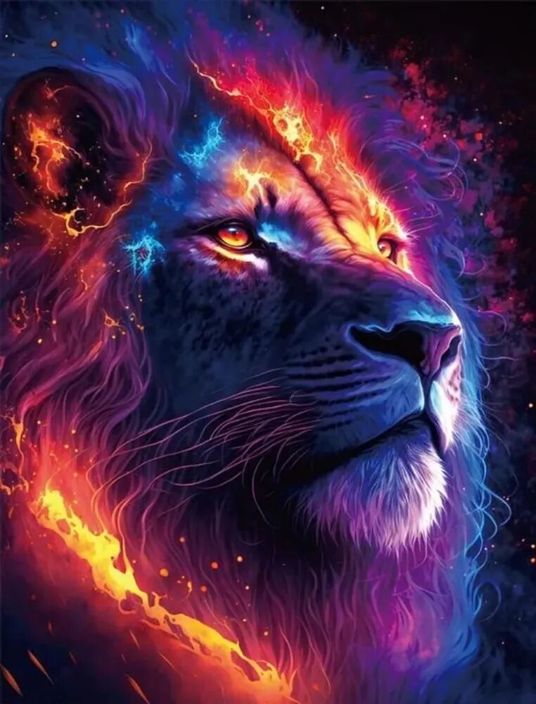 Алмазная Мозаика "Мистический Лев" 40x50 См Алмазная Вышивка / Картина Стразами Подарков / Украшения
