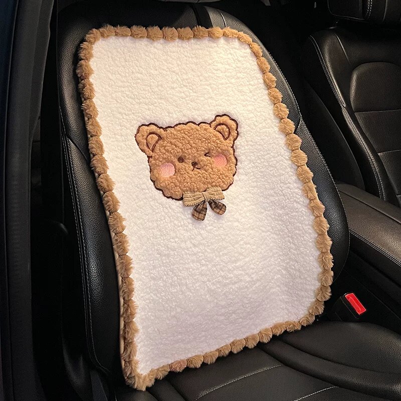Плюшевая накидка на автомобильное сиденье для женщин на зиму, теплая и утолщенная, с милым медвежонком, нескользящая,